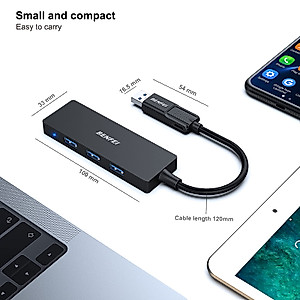 BENFEI 4-Port USB 3.0 Ultra Flat Data Hub, USB C Hub with 4 Ports USB 3.0 Adapter, 3.0 USB Splitter 5Gbps Compatible with iPhone 15 Pro/Max MacBook Pro/Air 2023, iPad Pro, iMac S23, XPS 17, etc
