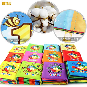 teytoy My First Soft Book, Nontoxic Fabric Baby Cloth Activity Crinkle Soft Books for Infants Boys and Girls Early Educational Toys (Pack of 12)