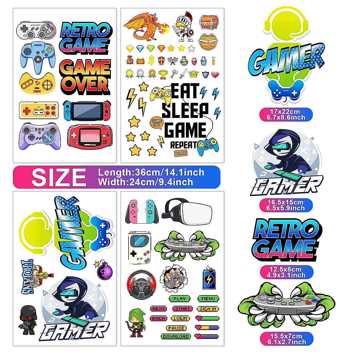 Gamer Room Decor,Gaming Wall Decals Sticker Boys Room Decor,Glow in The Dark Video Game Wall Stickers,Game Wall Decals for Gamer Bedroom Playroom