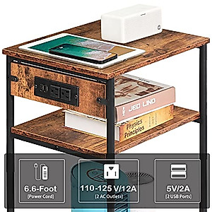 SEHERTIWY Nightstand with Charging Station, Side Tables Living Room, Bed Side Table/Night Stand, 3-Tier End Tables with USB Ports and Power Outlets, Small Nightstand for Small Spaces