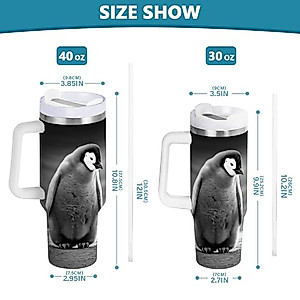 ODAWA Large Penguins Grey Insulated Water Tumbler with Lid and Straw, Stainless Steel Vacuum Insulated Tumbler