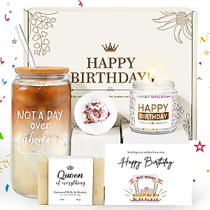 Birthday Gifts for Women, Happy Birthday Gift Baskets for Women, Women Unique Birthday Gifts Ideas for Best Friend, Her, Sister, Daughter, Coworkers, Families - Not a Day over Fabulous Glass Gifts Box