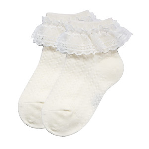 Durio Baby Girl Socks Frilly Baby Socks 0-3 Months Soft Baby Socks 6-12 Months Lace Baby Girl Ruffle Socks Baby Socks Newborn Aa White&Light Pink&Dark Pink 0-12 Months