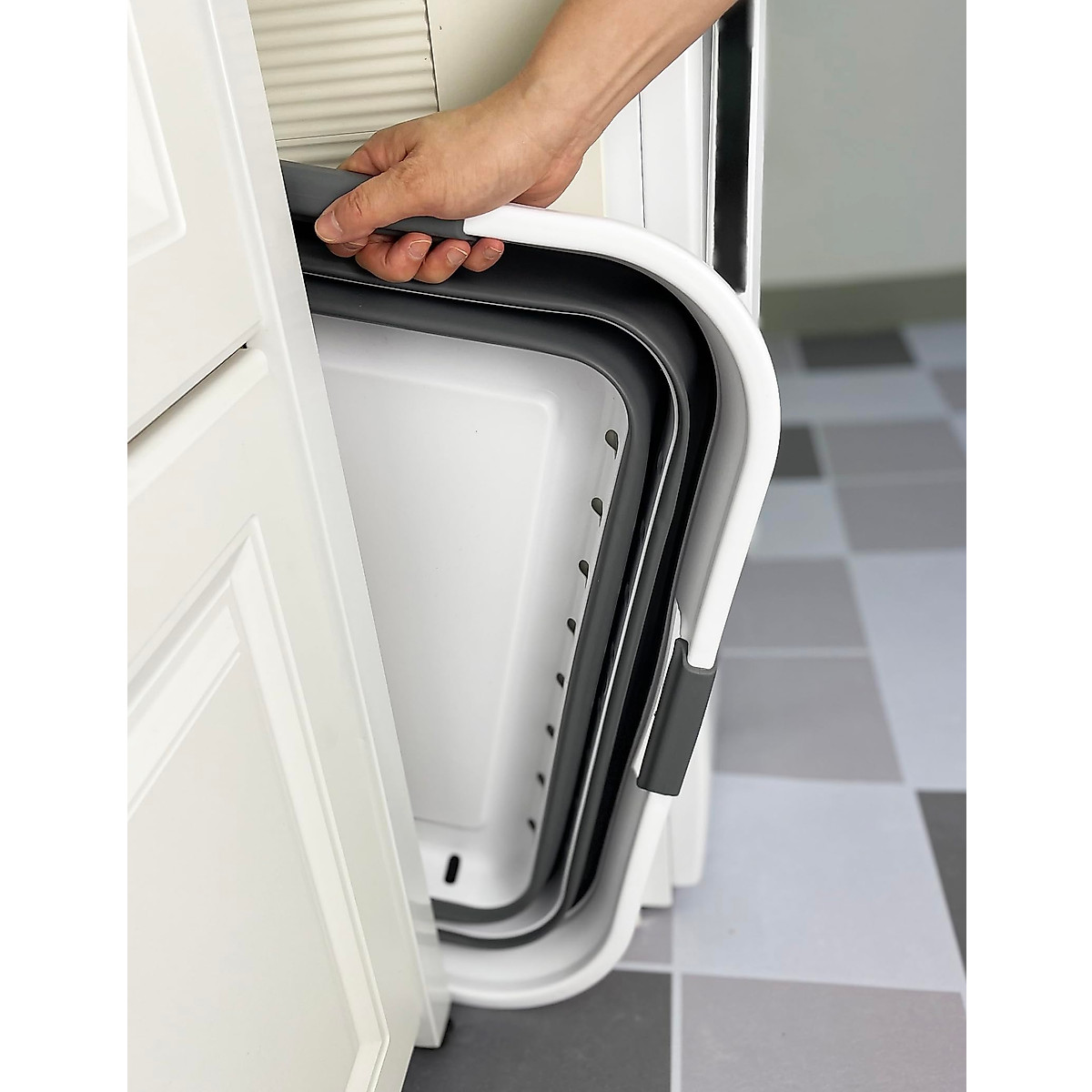 SAMMART Collapsible Plastic Rectangular Laundry Basket - Foldable Pop Up Storage Container/Organizer - Portable Laundry Hamper - Space Saving (White/Steel Grey, 42L)