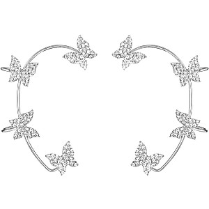 YRlilicc 2Pcs Glitter Rhinestone Butterfly Ear Cuff Vintage Non-Piercing Fake Earrings Bridal Wedding Climber Ear Wrap Prom Ball Ear Jewelry for Women