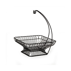 Mikasa Gourmet Basics French Countryside Metal Fruit Basket with Banana Hook, Antique Black