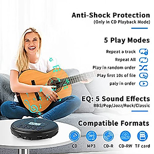 CD Player Portable, ARAFUNA Portable CD Player with Dual Stereo Speakers, Rechargeable CD Player for Car with Anti-Skip Protection, Walkman CD Player with Headphones and AUX Cable