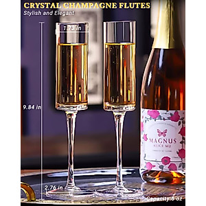Physkoa Square Champagne Flutes Glass Set of 6-6.5 oz - Hand Blown Crystal Champagne Flutes - Modern Edge Champagne Glasses - Wedding Champagne Flutes Set - Gift for Birthday,Christmas,Party