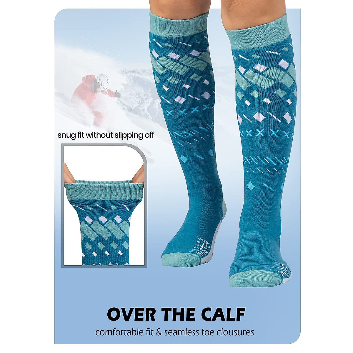 OutdoorMaster Unisex Ski Socks,Skiing and Snowboarding Socks for Men & Women with Over the Calf Design/Non-Slip Cuff