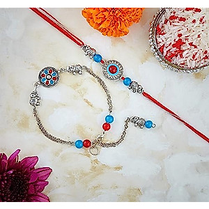 Eximious India Rakhi For Brother and Bhabhi Traditional Silver Lumba Designer Fancy Bracelet on Rakshabandhan Traditional SL1