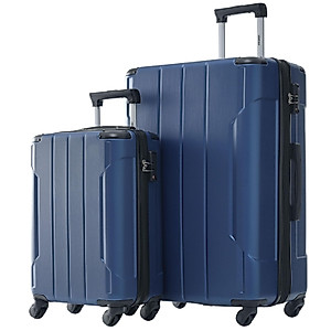 Merax 28 Inch Checked-Large Luggage with Wheels Aluminum Alloy Corner Hard Shell Suitcase TSA Luggage Suitcases for Travel Woman Men(Blue)
