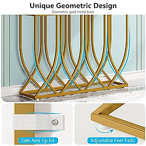 Tribesigns Gold Console Table, Modern Faux Marble Veneer Entryway Foyer Table, 39.4” Narrow Sofa Accent Table with Geometric Metal Legs for Living Room, Hallway, Entrance, White & Gold