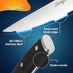 Dingerkit Steak Knives Set of 6, Black Steak Knives - Serrated High Carbon Stainless Steel Steak Knife Set for Dinner Knives Set with Gift Box, 5″ Inches