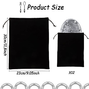 12 PCS Silver Storage Bags Anti-Tarnish Cloth Bag Silver Polishing Fabric Cloth Keeper Bag for Silver Storage Jewelry Silverware Protection Flatware Silverplate Tarnish Cleaning (Black, 9 x 11.8 Inch)