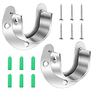 2 Pack Closet Rod Bracket Stainless Steel Wardrobe Bracket Heavy Closet Rod Holders with Screws Closet Pole Socket Flange Closet Rod End Support