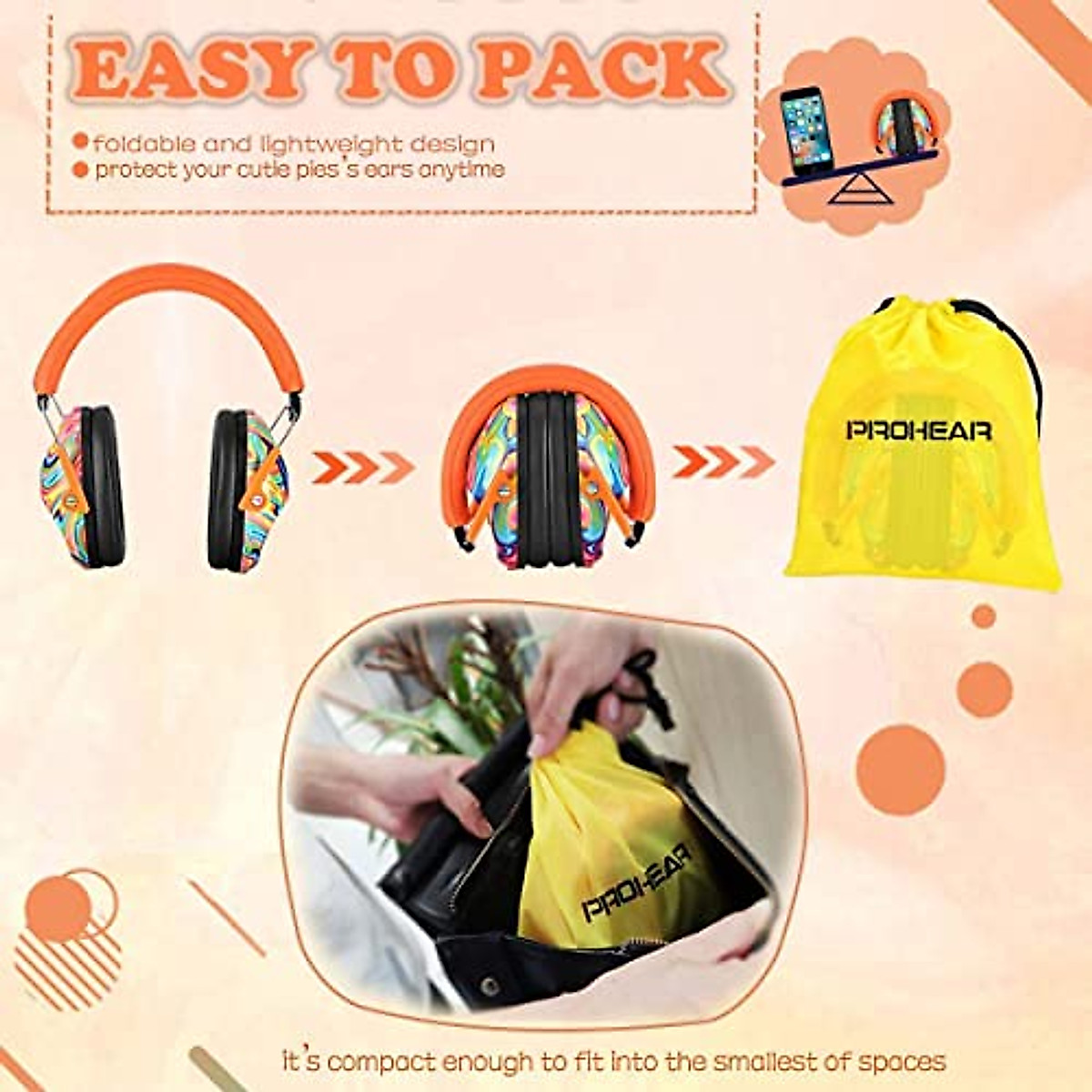 PROHEAR 032 Kids Ear Protection - Noise Cancelling Headphones Ear Muffs for Autism, Toddlers, Children - Orange