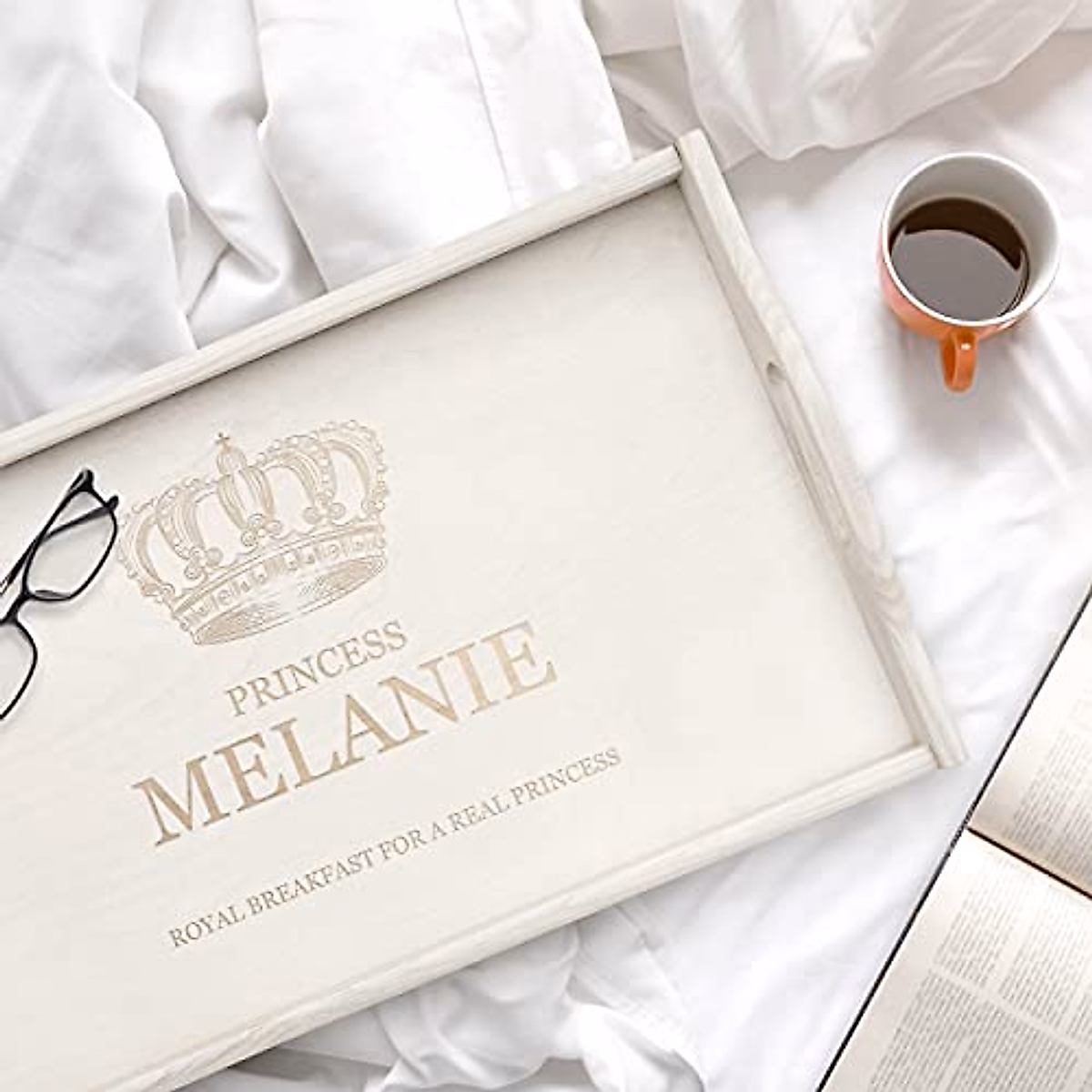 Maverton Breakfast Tray Table for Women - Personalized Bed Tray - Laptop Table with Foldable Legs - Decorative Serving Tray with Engraving - for Birthday - Serving Tray for her - Princess
