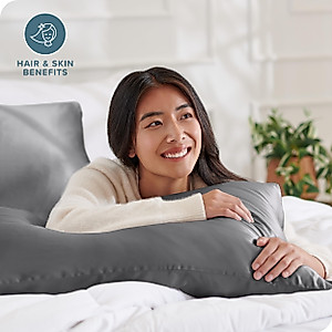 Bare Home 100% Mulberry Silk Pillowcase for Hair and Skin - Ultra Premium 6A Grade 19 Momme Silk Pillow Case - Envelope Enclosure - Breathable Cooling Pillow Cover (Standard, Grey)