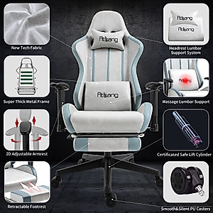 Atbang Gaming Chair Ergonomic Massage PC Office Chair with footrest Racing Computer Chair Reclining Game Chair for Adults Adjustable 2D Armrests 330lbs Heavy Duty, Leath-Aire Fabric,Grey&Blue