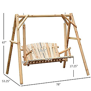 Outsunny 2-Seat Porch Swing with Stand, Wooden Patio Swing Chair Bench, for Garden, Poolside, Backyard, Natural