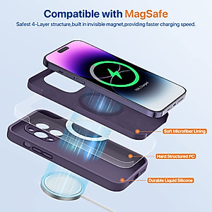 Miracase Designed for iPhone 14 Pro Case, Compatible with Magsafe, 1 Pack Screen Protector, Shockproof Liquid Silicone Rubber Phone Case Cover for 14 Pro 6.1 inch (Purple Magnetic)