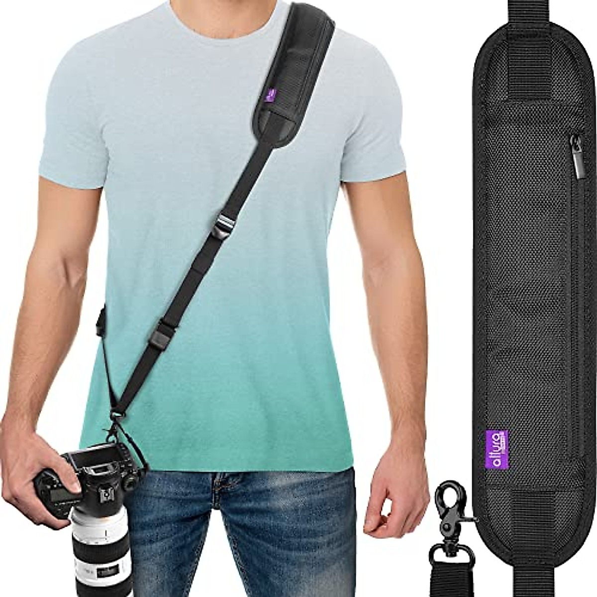 Altura Photo Camera Neck Strap w. Quick Release & Safety Tether - Camera Straps For Photographers - Adjustable DSLR Camera Strap for Sony, Nikon & Canon - Safe & Secure Camera Strap Quick Release