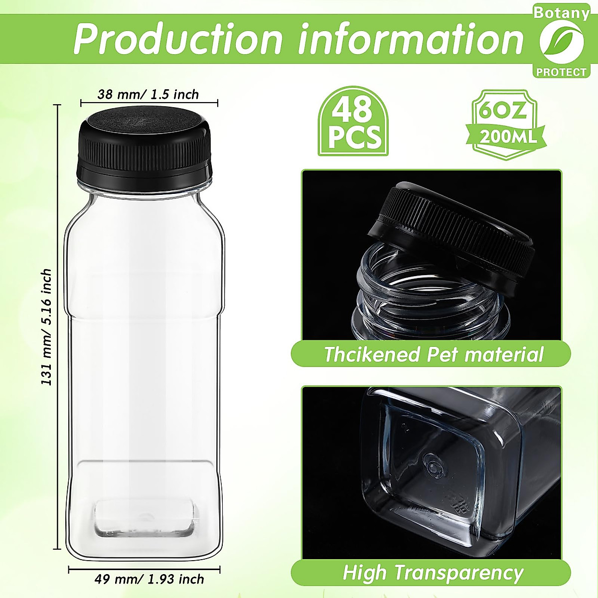 Mifoci 48 Pcs 6.7 oz Plastic Bottles with Caps Small Reusable Juice Containers with Lids Empty Clear Drink Containers for Fridge Mini Fridge Bottles for Water Milk Juicing Tea