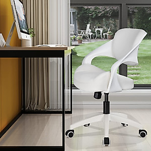 BOJUZIJA Ergonomic Office Computer Desk Chair,Lumbar Support 360°Swivel Task Chair-White