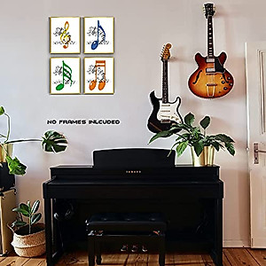 Music Note Wall Decor Canvas Posters, Music Wall Art, Music Classroom Wall Decor, Music Elements Art Print for Music Room Bedroom Home Decorations, Gift for Music Lovers, Set of 4 - (8"x10" Unframed)