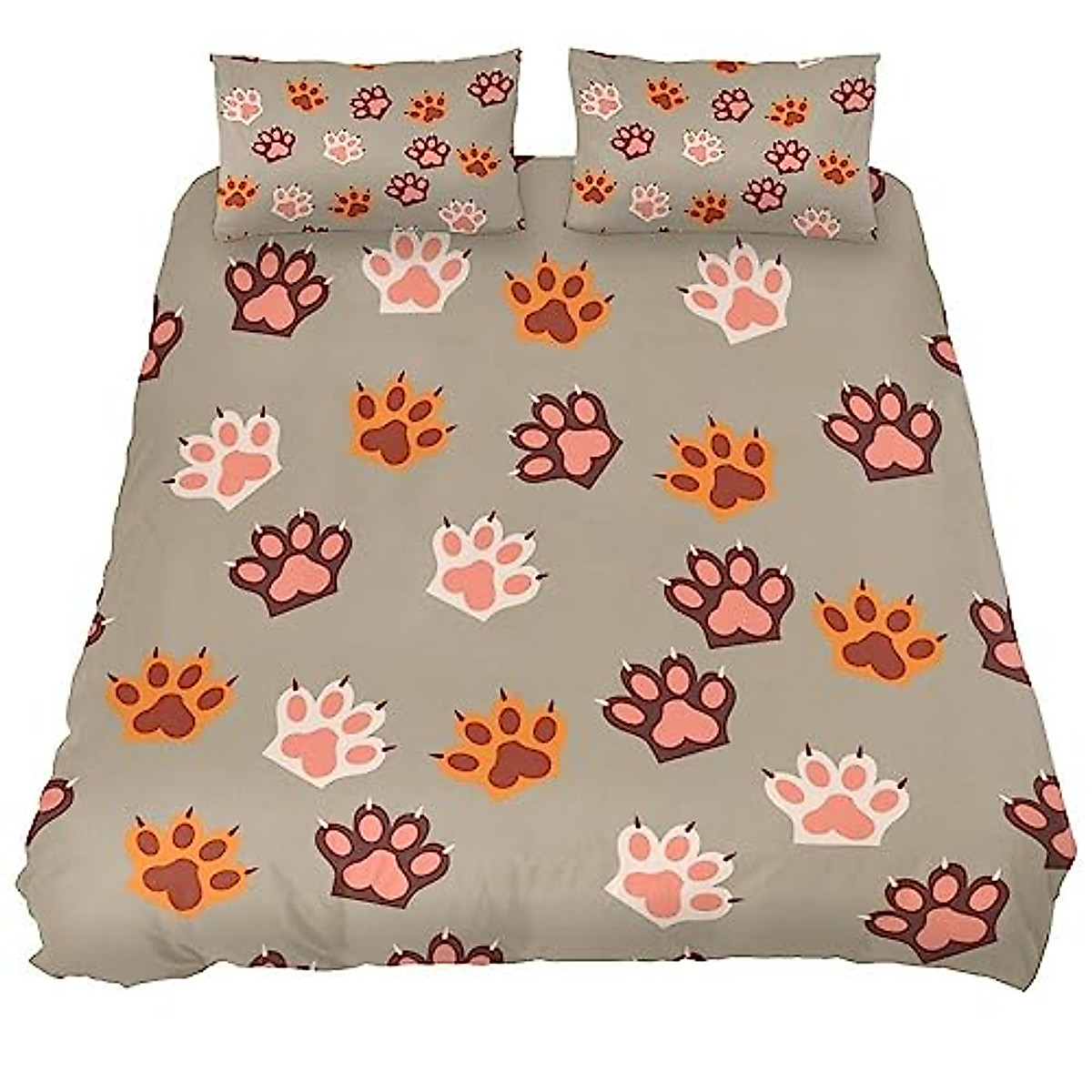 DragonBtu (1 Duvet Cover+2 Pillowcases) Bedding Duvet Cover Set Dog Paw Cat Paw Breathable Comforter Cover for Teen Boys
