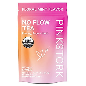 Pink Stork No Flow - Organic Sage Tea to Dry Up Breast Milk Supply and Decrease Milk Production, Stop Breastfeeding, Wean Lactation Naturally, Postpartum Essentials - 15 Sachets