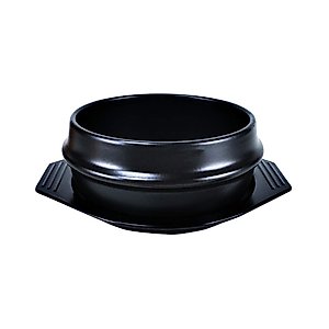 Korean Cooking Korean Stone Bowl By Whitenesser, Stone Pot Sizzling Hot Pot for Bibimbap and Soup (Small, No Lid) - Premium Ceramic with Melamine Tray (28 Oz)