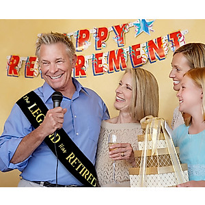 JPACO The Legend Has Retired Sash – Elegant Black and Gold Foil Legendary Sash for Both Women and Men & a Large Gold Safety Pin. Perfect for Retirement Parties