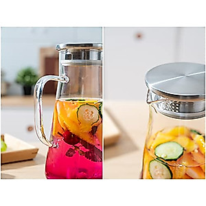 Karafu Pitcher, 58Oz Glass Pitcher with Lid, Easy Clean and Heat Resistance Borosilicate Glass Jug for Hot or Cold Water, Milk, Ice Tea and Juice Beverage
