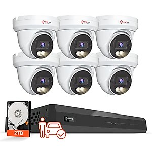 Anpviz 8CH 4K PoE Security Camera System, 6pcs 8MP Wired PoE IP Cameras with Person Vehicle Detection, Smart Dual Light Color Night Vision, 4K/8MP 8CH NVR with 2TB HDD for Business Home (U Series)