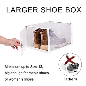 WAYTRIM Stackabke Clear Shoe Box 4 Pack Foldable Shoe Storage Boxes Dorp Front Shoe Organizer Clear Plastic Shoe Containers Fit to Women Size 13 Clear White