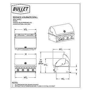Bullet by Bull Outdoor Products 48109 Bronco Bullet by Bull 4 Burner Grill Natural Gas, Stainless Steel