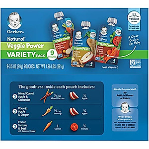 Gerber Natural Veggie Power Baby Food Pouch Variety Pack, 1.96 LB