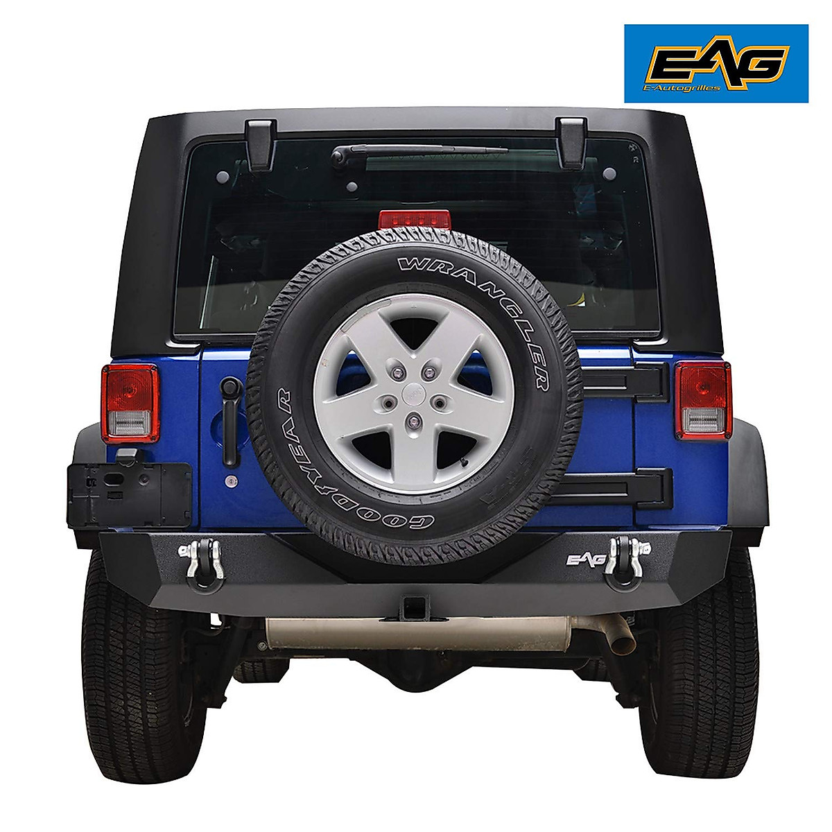 EAG 2007-2018 Jeep Wrangler JK Rock Crawler Rear Bumper with Hitch Receiver D-ring Shackle
