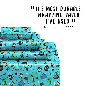 CENTRAL 23 - Pirate Gift Wrap - 6 Sheets of Cool Wrapping Paper for Kids - Pirates Treasure Ship Island - For Boys Girls - Son Nephew Grandson - Blue - Recyclable
