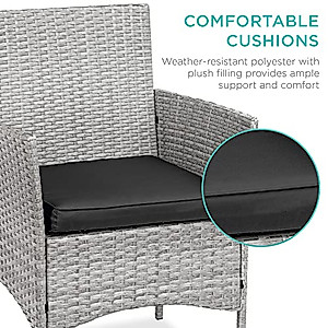 Best Choice Products 3-Piece Outdoor Wicker Conversation Bistro Set, Space Saving Patio Furniture for Yard, Garden w/ 2 Chairs, 2 Cushions, Side Storage Table - Gray/Black