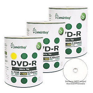 Smartbuy 300-disc 4.7gb/120min 16x DVD-R White Top Blank Data Recordable Media Disc