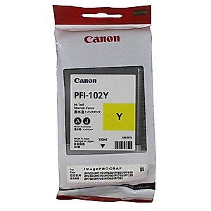 Canon PFI-102Y 0898B001AA ImagePrograf iPF500 510 600 605 610 650 655 700 710 720 750 755 760 765 130 ML Ink Cartridge (Yellow) in Retail Packaging