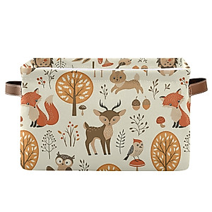 ALAZA Rectangular Storage Bins with Handles,Collapsible Autumn Forest Jungle Animal Fox Deer Rabbit Laundry Hamper Storage Box for Toy Bins,Gift Baskets Bedroom,Clothes,Pack 1