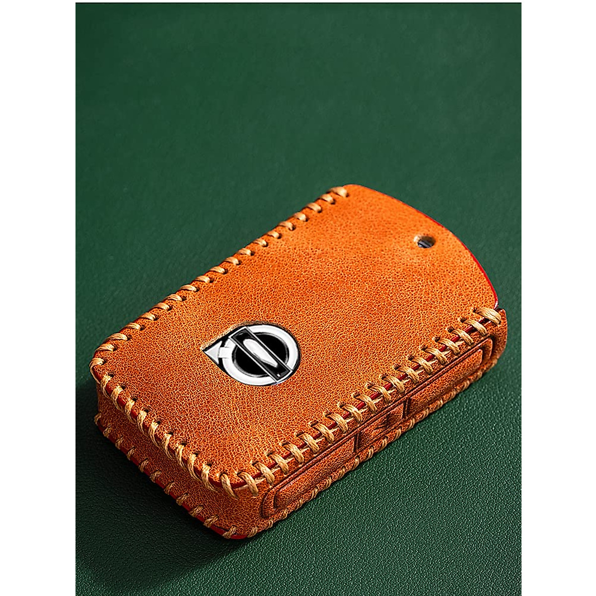 SANRILY Cowhide Leather Key Fob Cover for Volvo XC90 2017 2018 2019 XC60 S90 V90 Key Fob Keyless Full Protection Smart Key Case with Keychain Green