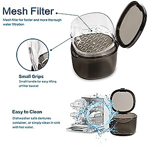 Denture Case Kit - 2 Pack - Definitely No-Leak Denture Bath Case for Home and Travel Kits Denture Cup with Strainer & Magnetic Mirror,Completely Clean Care for Retainer, Mouth Guard, & Denture (Grey)