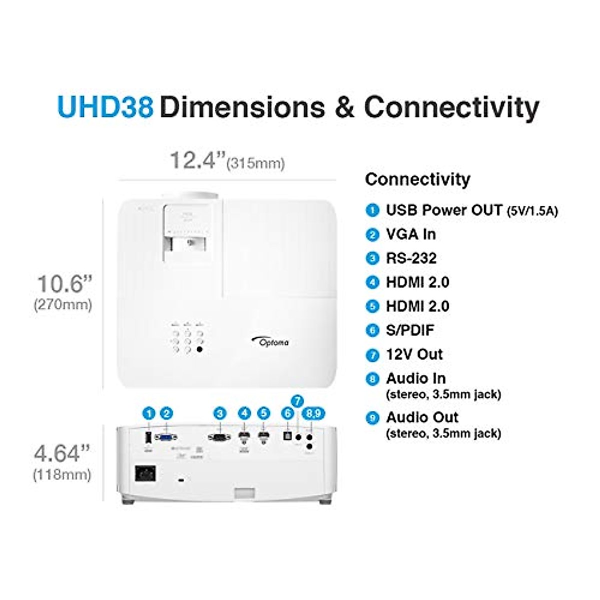 Optoma UHD38 Bright, True 4K UHD Gaming Projector | 4000 Lumens | 4.2ms Response Time at 1080p with Enhanced Gaming Mode | Lowest Input Lag on 4K Projector | 240Hz Refresh Rate | HDR10 & HLG