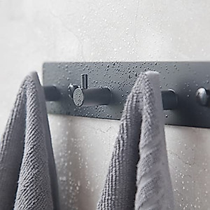Black Adhesive Towel Hooks for Bathrooms Wall Mount no drill Shower heavy duty Wall Hook self adhesive towel rack Stick On Wall Coats Hooks Stainless Steel Adhesive hanger for Kitchen,Door,Key,4 Hooks