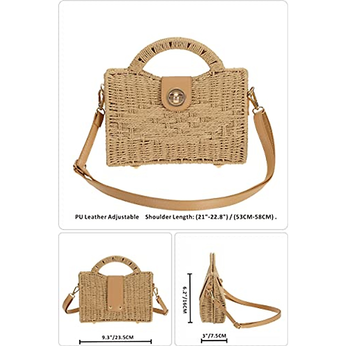 So'each Women Handmade Straw Wicker Woven Purse Boho Crossbody Shoulder Bag