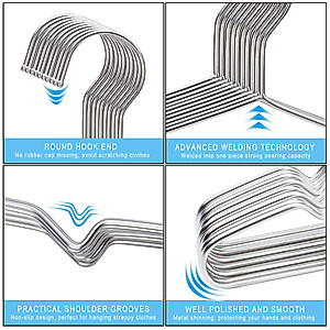 Seropy Coat Hangers Clothes 40 Pack Wire Hangers Heavy Duty Stainless Steel Hangers with Non Slip Grooves, Ultra Thin Metal Hangers Space Saving Clothing Hanger 16.5 Inch